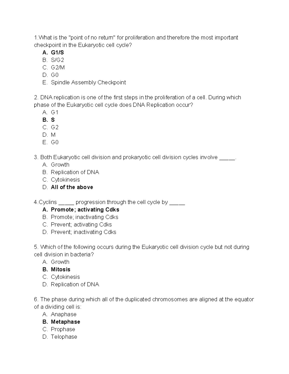 BIO 201 Exam 3 Practice Lectures 23-25 Key - 1 is the "point of no ...