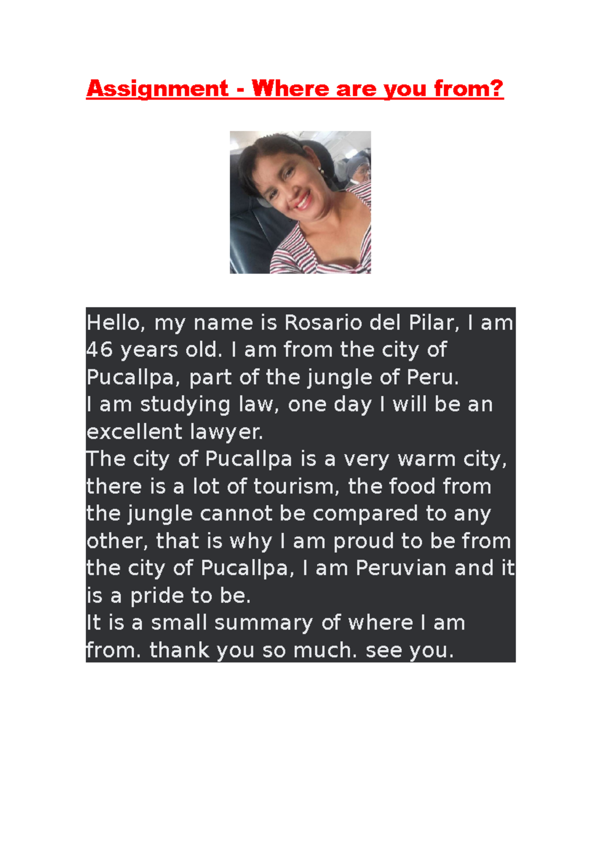 Where are you from - Assignment - Where are you from? Hello, my name is ...