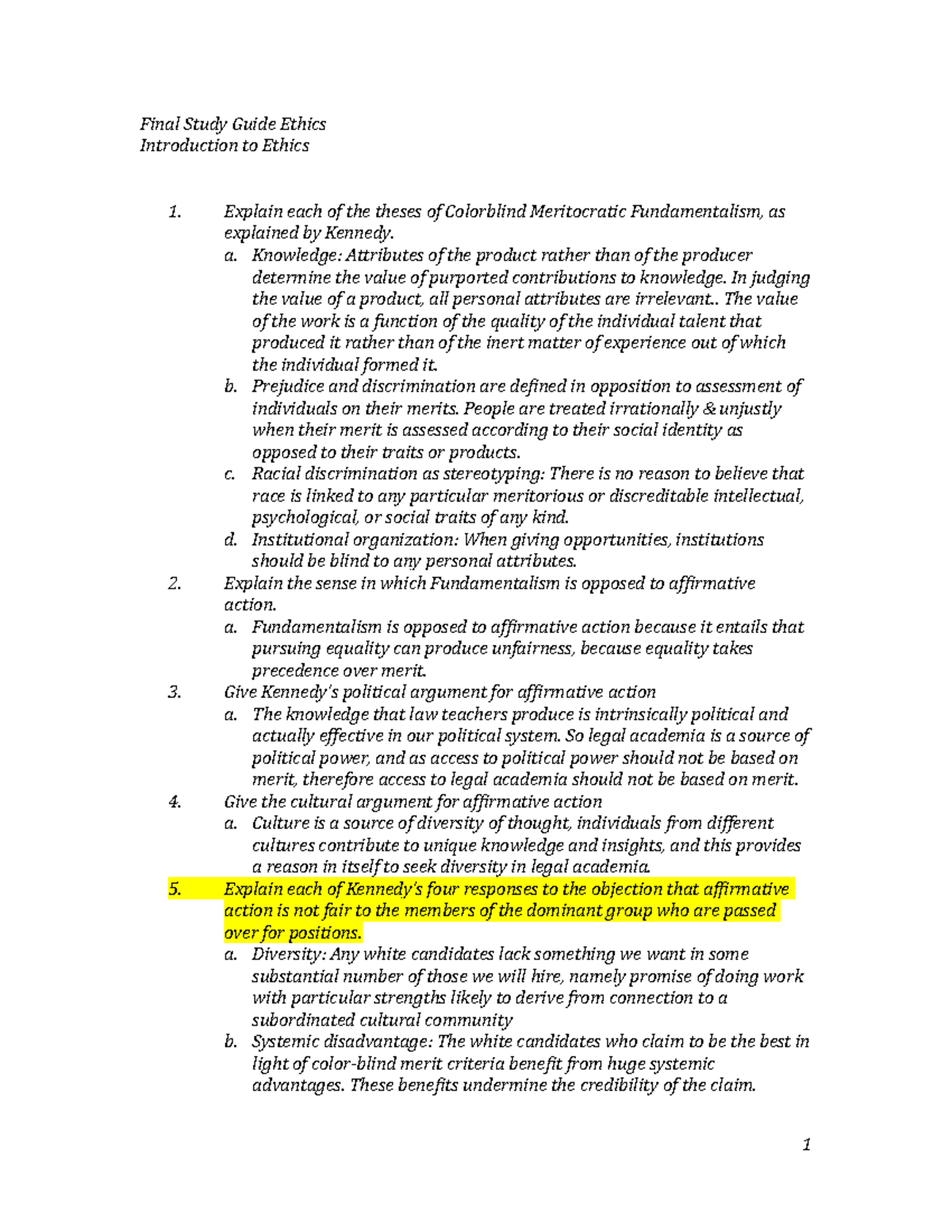 Final Study Guide Intro Ethics - Final Study Guide Ethics Introduction ...