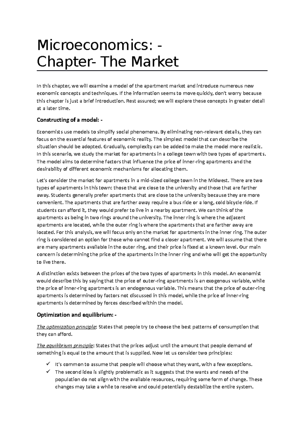 Microeconomics chapter - The market (short notes) - Microeconomics ...
