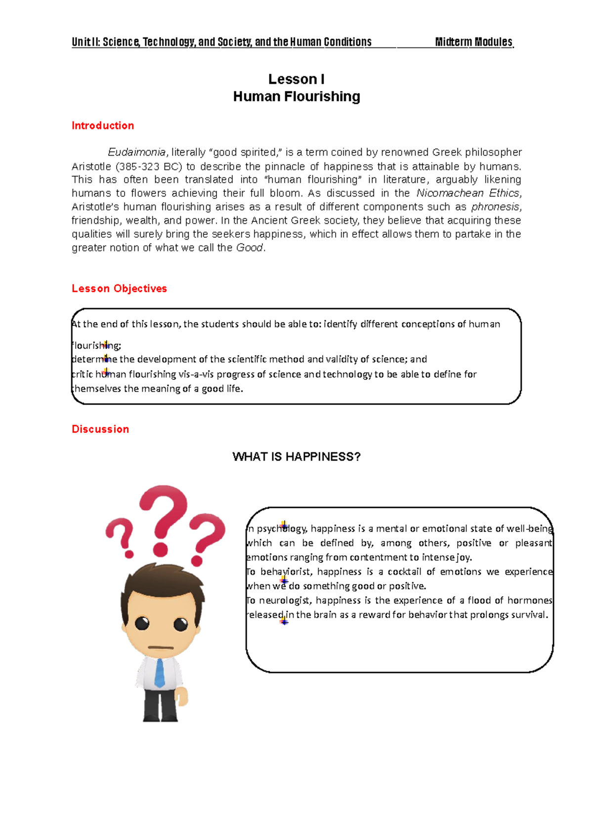 Midterm - STS MODULE - At the end of this lesson, the students should ...