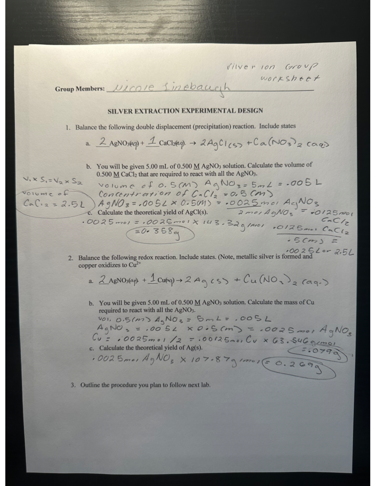 Silver Ion Worksheet - CHM1045L - TCC - Studocu