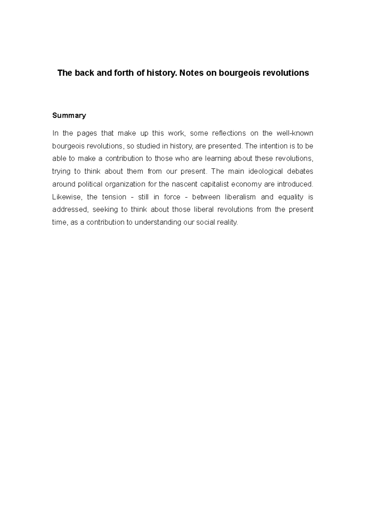 The back and forth of history. Notes on bourgeois revolutions - The ...