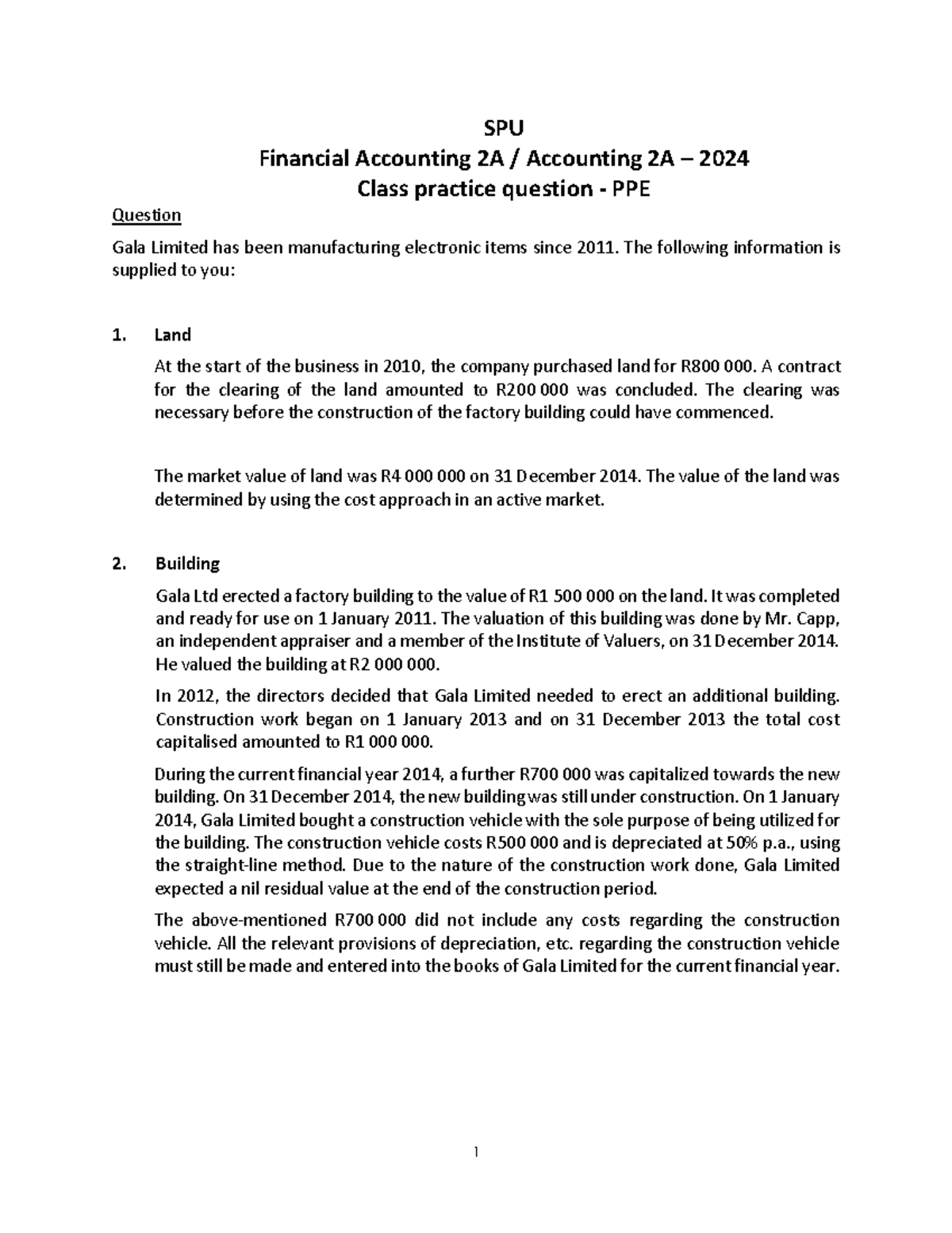 Class Practice Question-PPE - 1 SPU Financial Accounting 2A ...