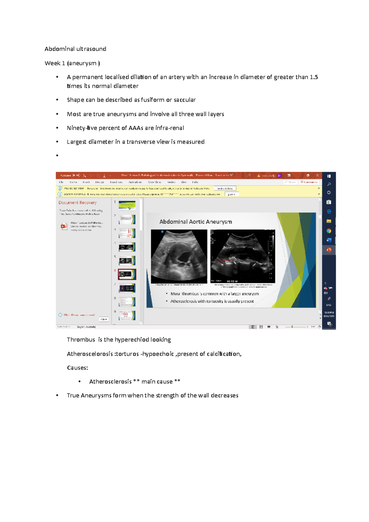 Abdo notes - Abdominal ultrasound Week 1 (aneurysm ) - A permanent ...