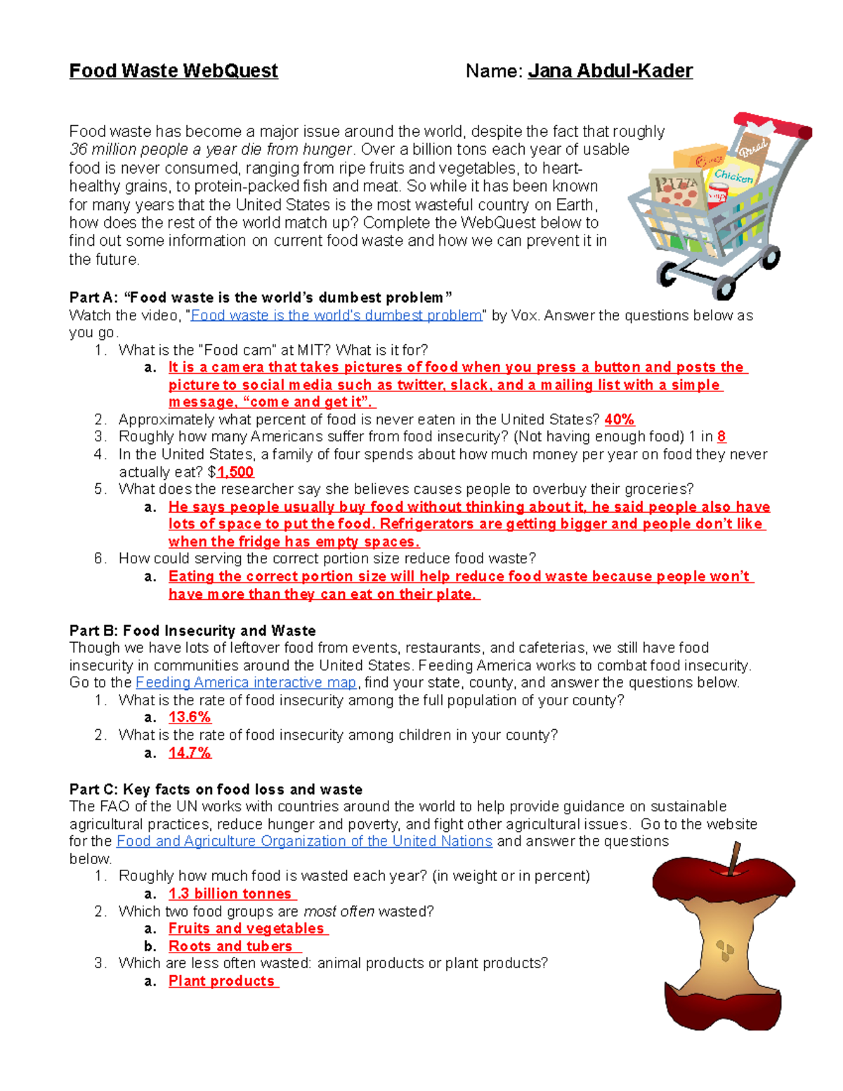 Food Waste Web Quest - Food Waste WebQuest Name: Jana Abdul-Kader Food ...