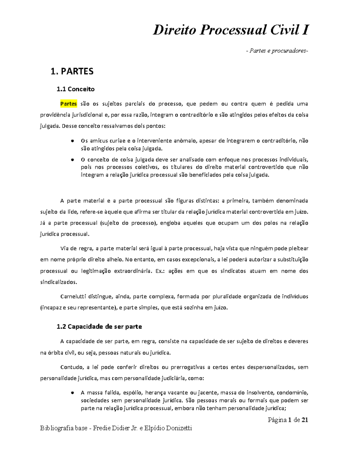 Processo civil 1 - partes - Direito Processual Civil I Partes e 1 ...