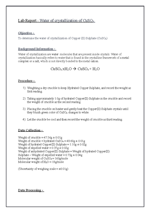 Lab Report on MgO - Magnesium Oxide - Lab Report Objective- To find the ...