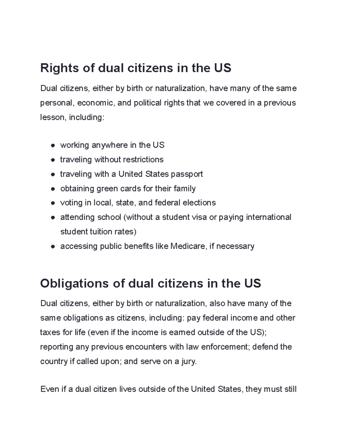 Rights of dual citizens in the US - Even if a dual citizen lives ...
