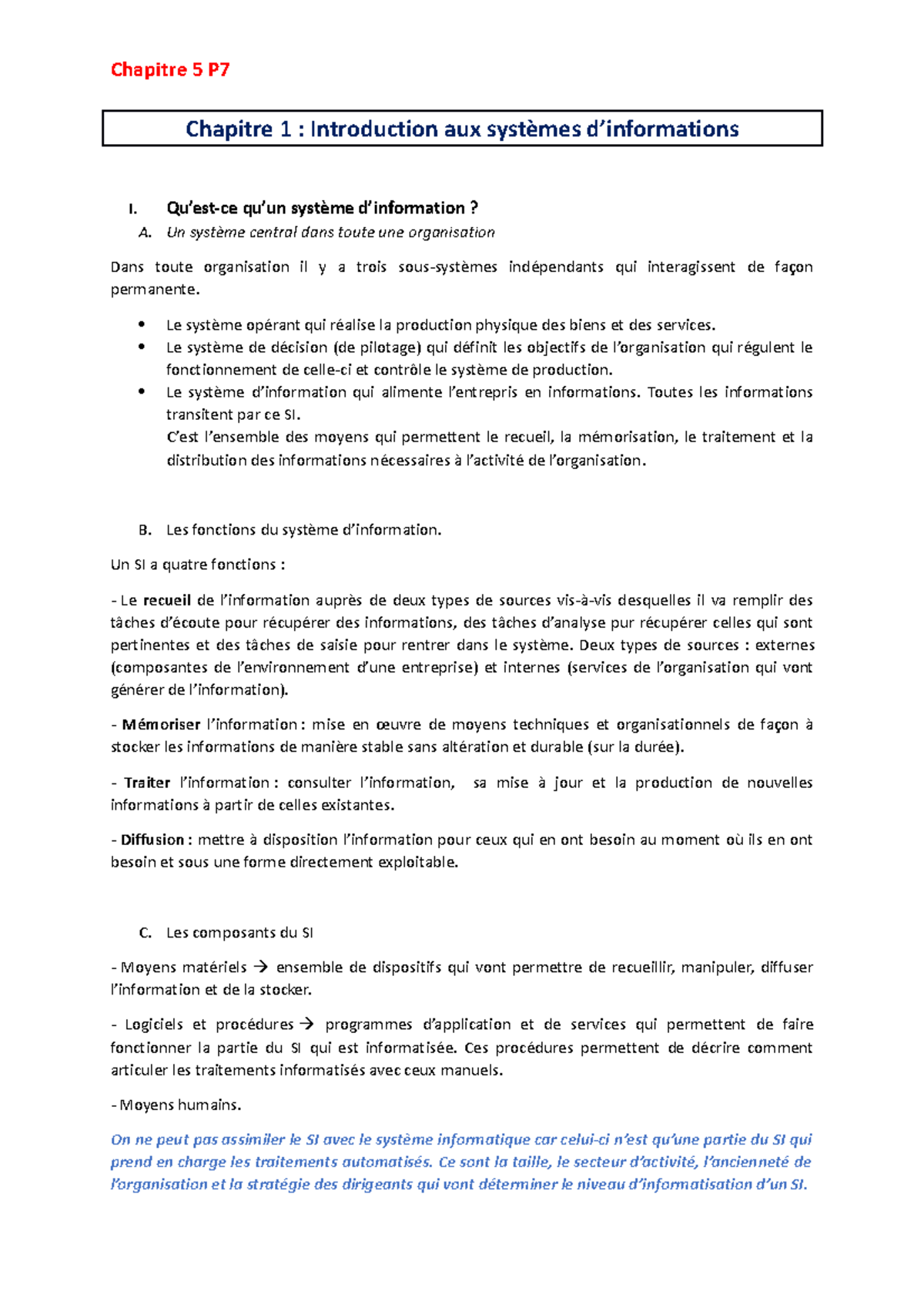 Chapitre 1 Introduction aux systèmes d'information - Chapitre 5 P Chapitre 1 : Introduction aux ...