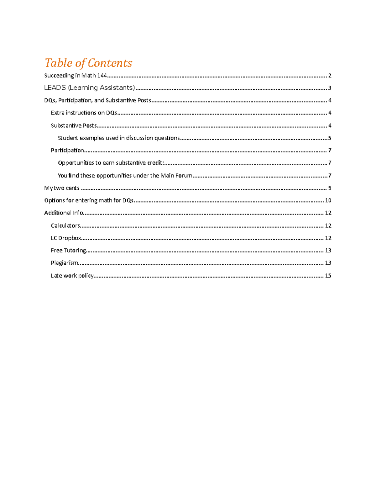 Class Document MAT 144 - Table of Contents Succeeding in Math - Studocu