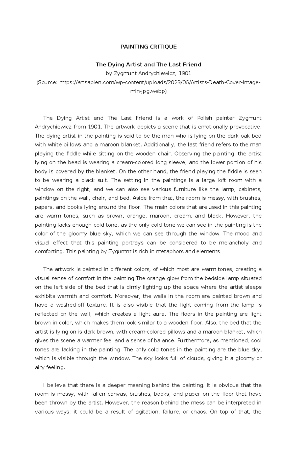 THE Dying Artist AND THE LAST Friend- Painting Critique - PAINTING CRITIQUE The Dying Artist and ...