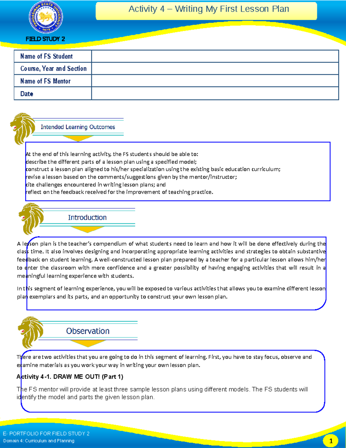 FS-2-Activity-4 (reflect) - A lesson plan is the teacher’s compendium ...