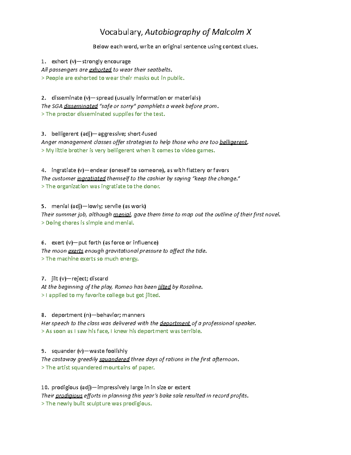 Marvin Ampofo - Vocab sentences, Malcolm X - Vocabulary, Autobiography ...