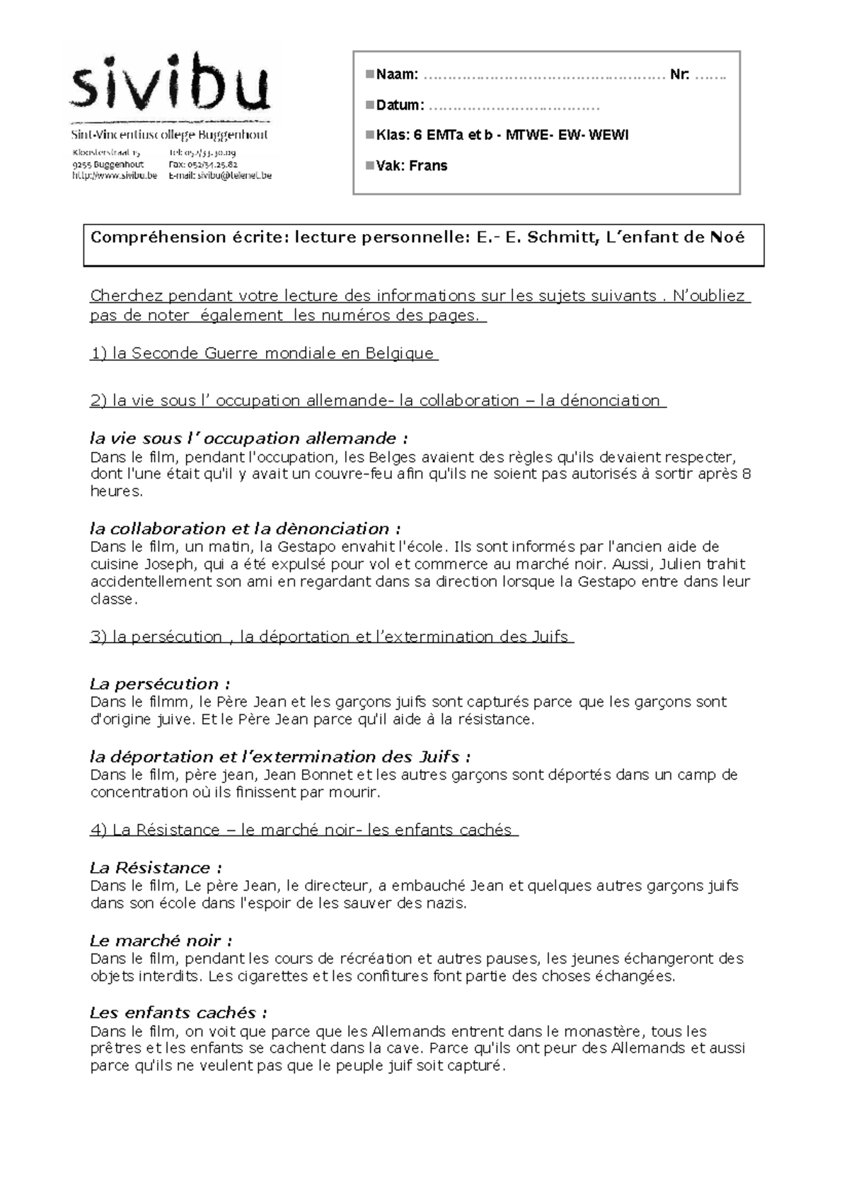 L'enfant de Noé analyse pendant la lecture (2) - Compréhension écrite ...