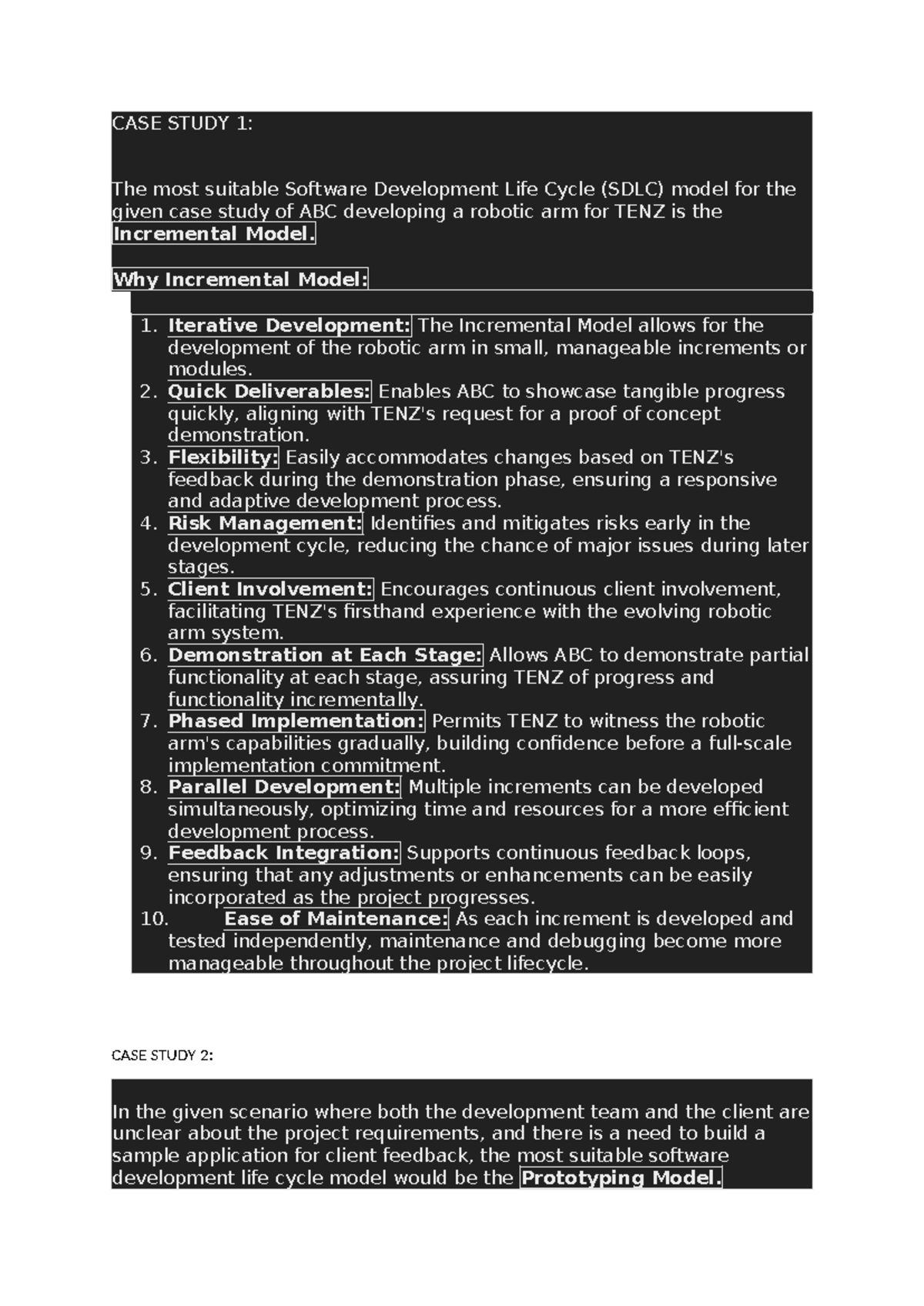 SE Case Study - CASE STUDY 1: The most suitable Software Development ...