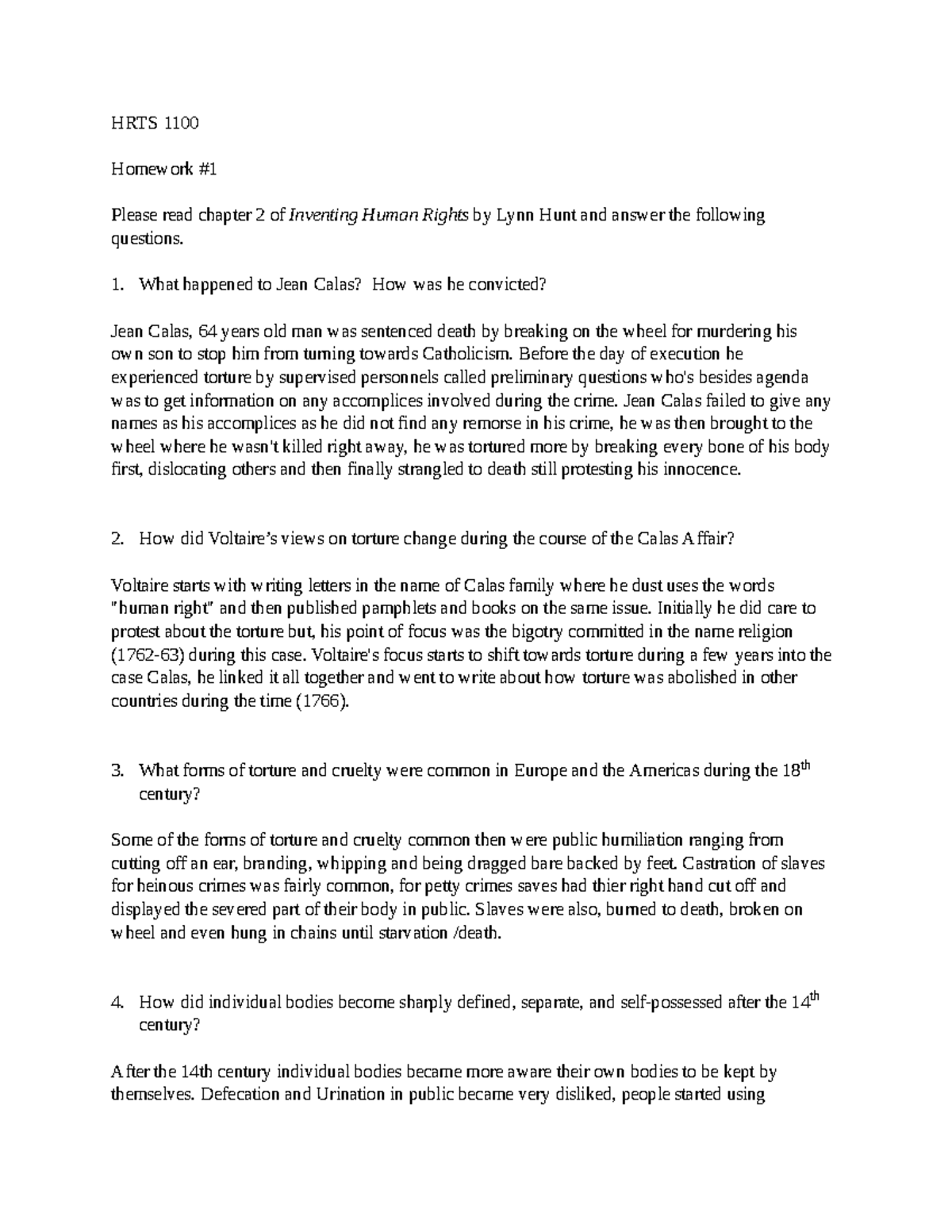 Homework 1 Human Rights - HRTS 1100 Homework #1 Please read chapter 2 ...