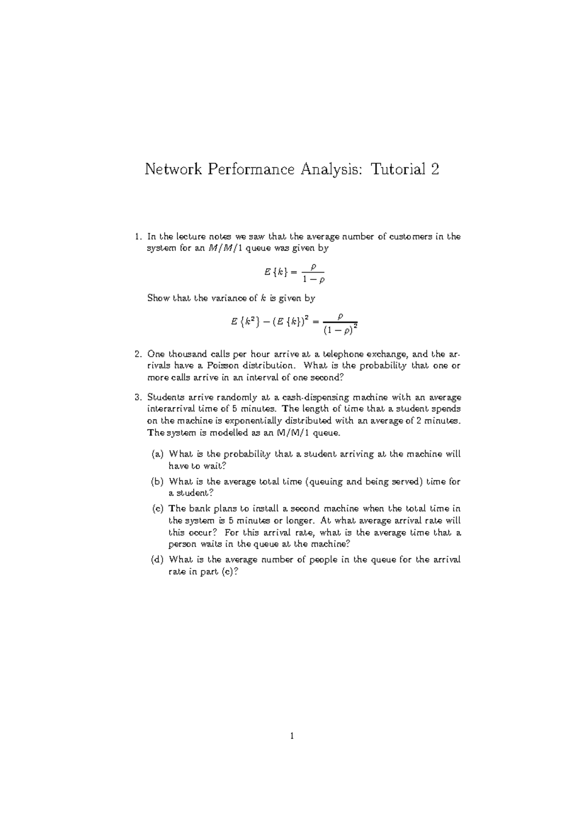 Tutorial Two - Network Performance Analysis: Tutorial 2 In the lecture ...