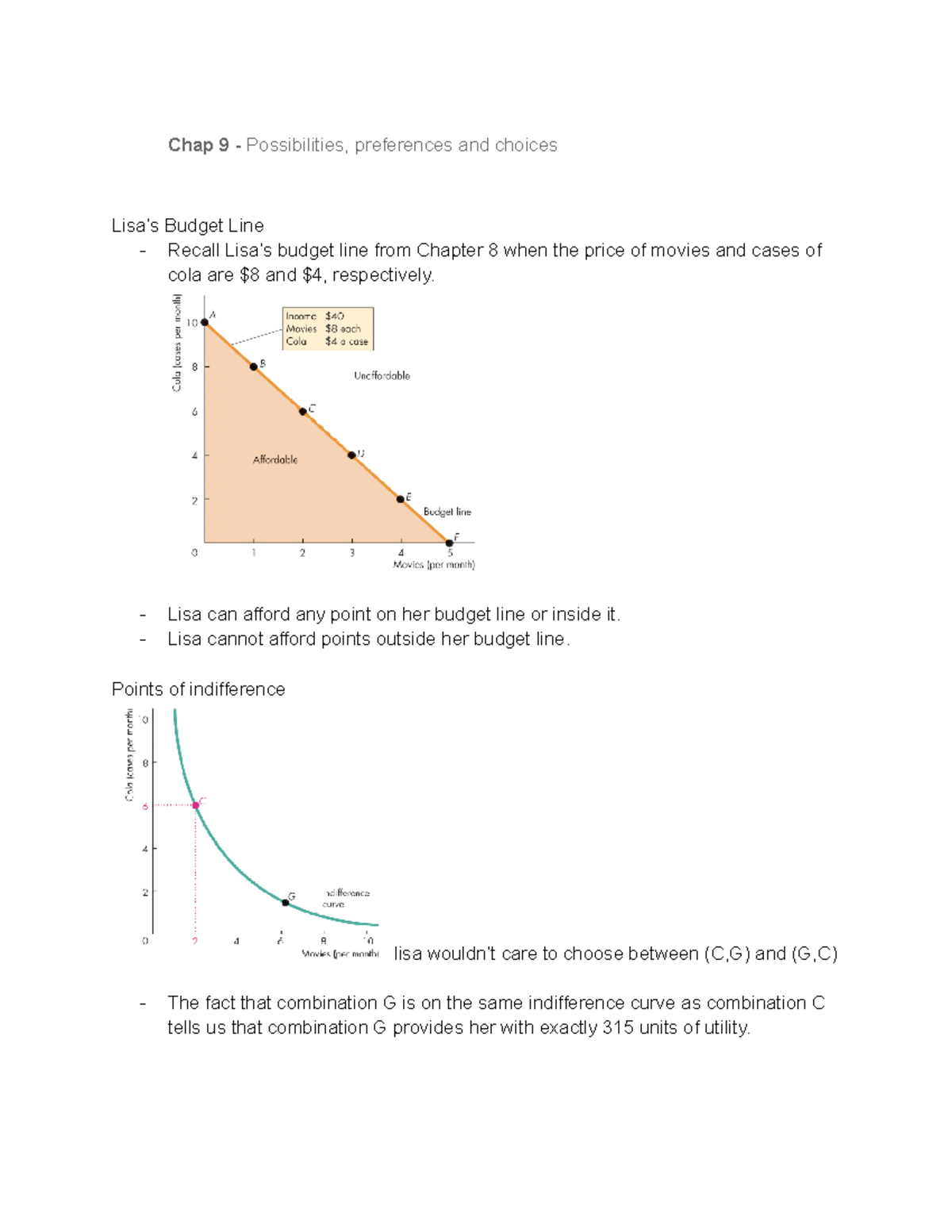 ECON101 Chapter 9 Notes - Chap 9 - Possibilities, preferences and ...