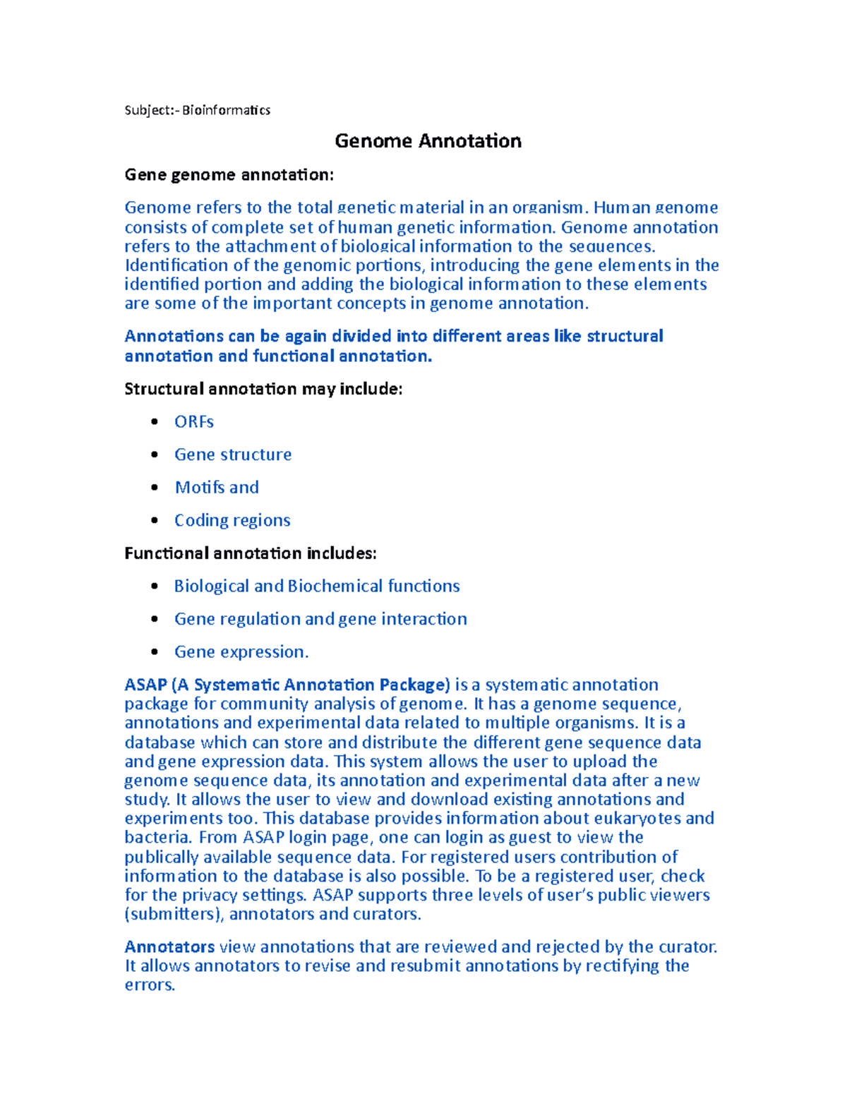 Genome Annotation - Subject:- Bioinformatics Genome Annotation Gene ...