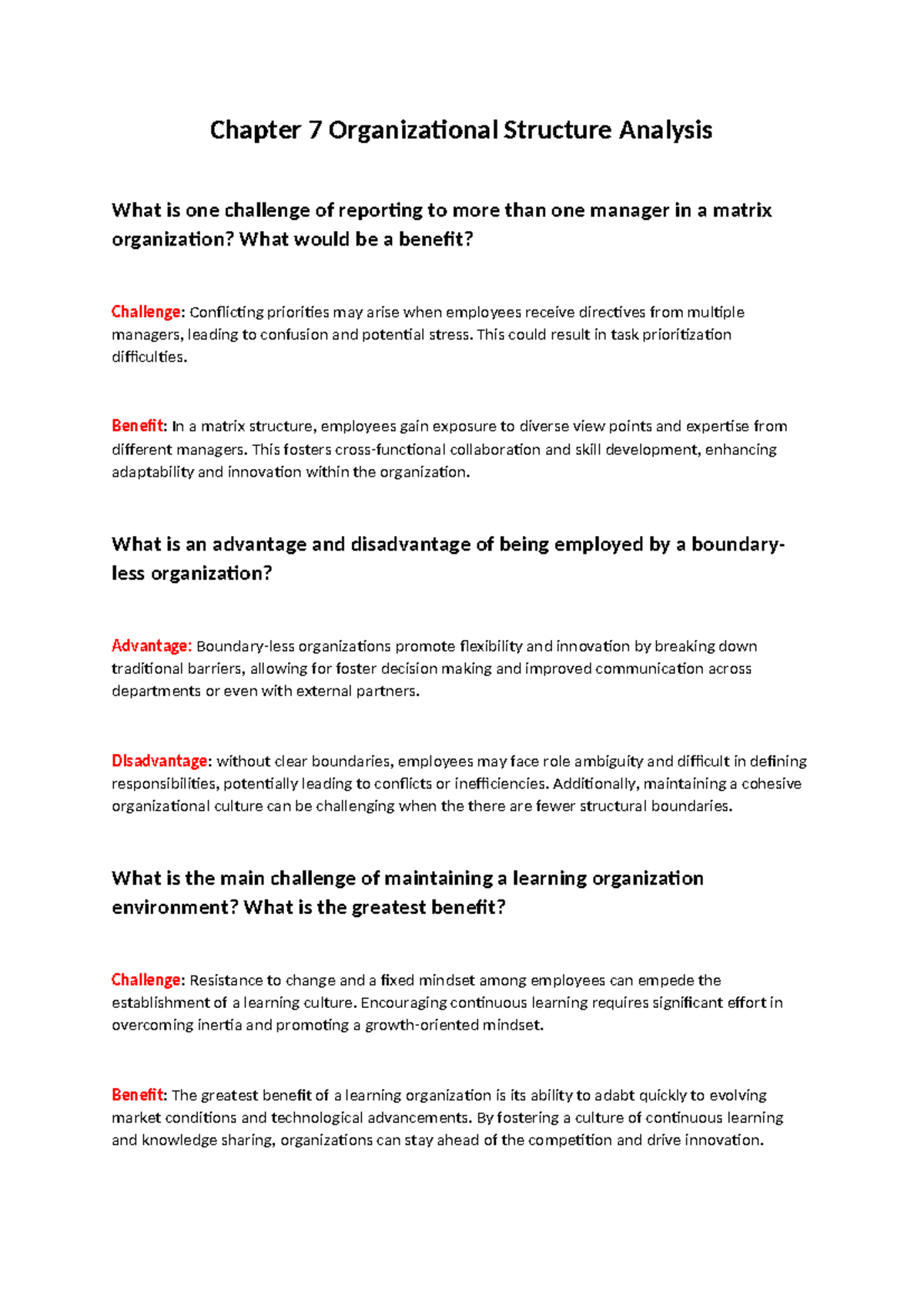Chapter 7 Organizational Structure Analysis-1 - Chapter 7 ...