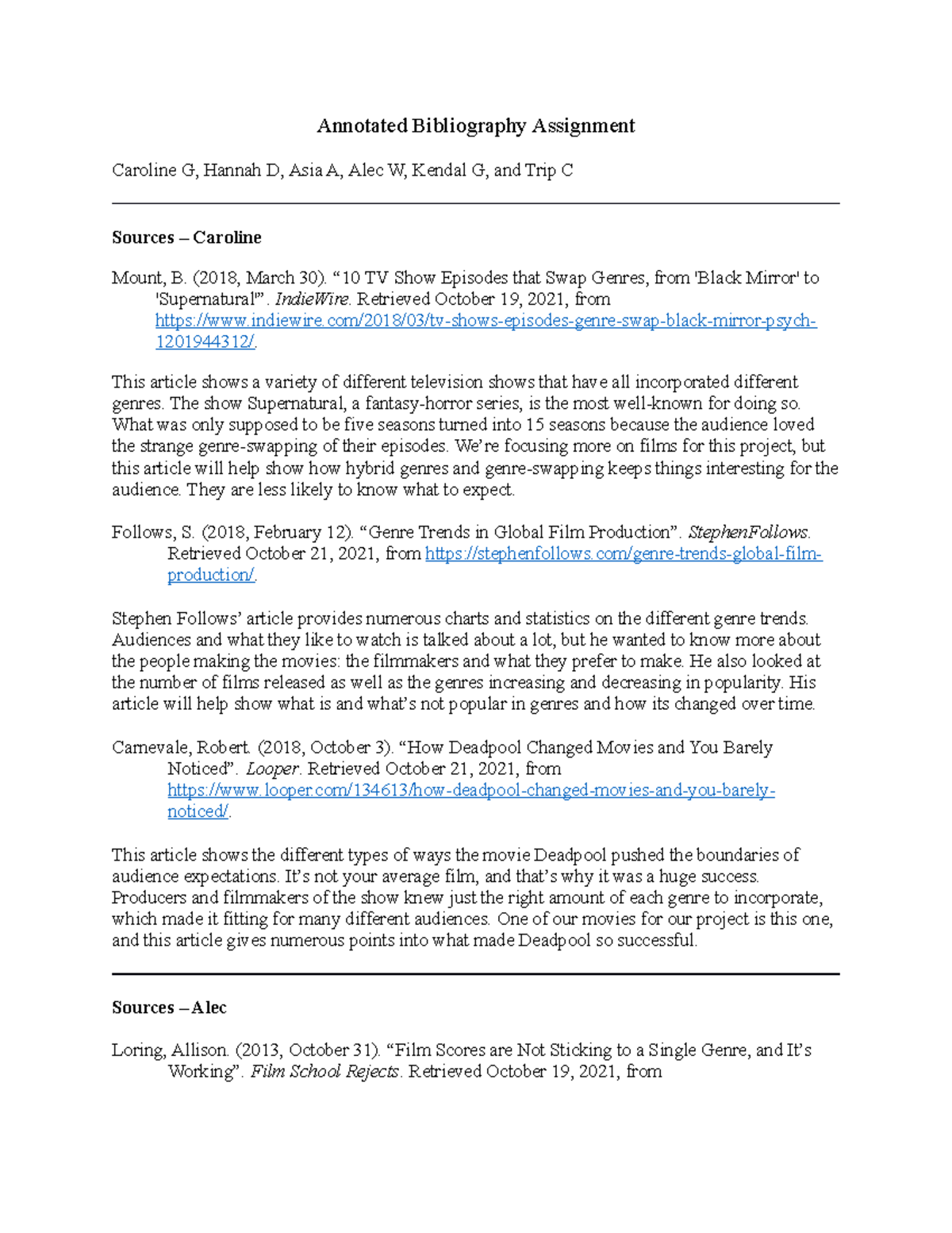 Annotated Bibliography Assignment - Annotated Bibliography Assignment ...