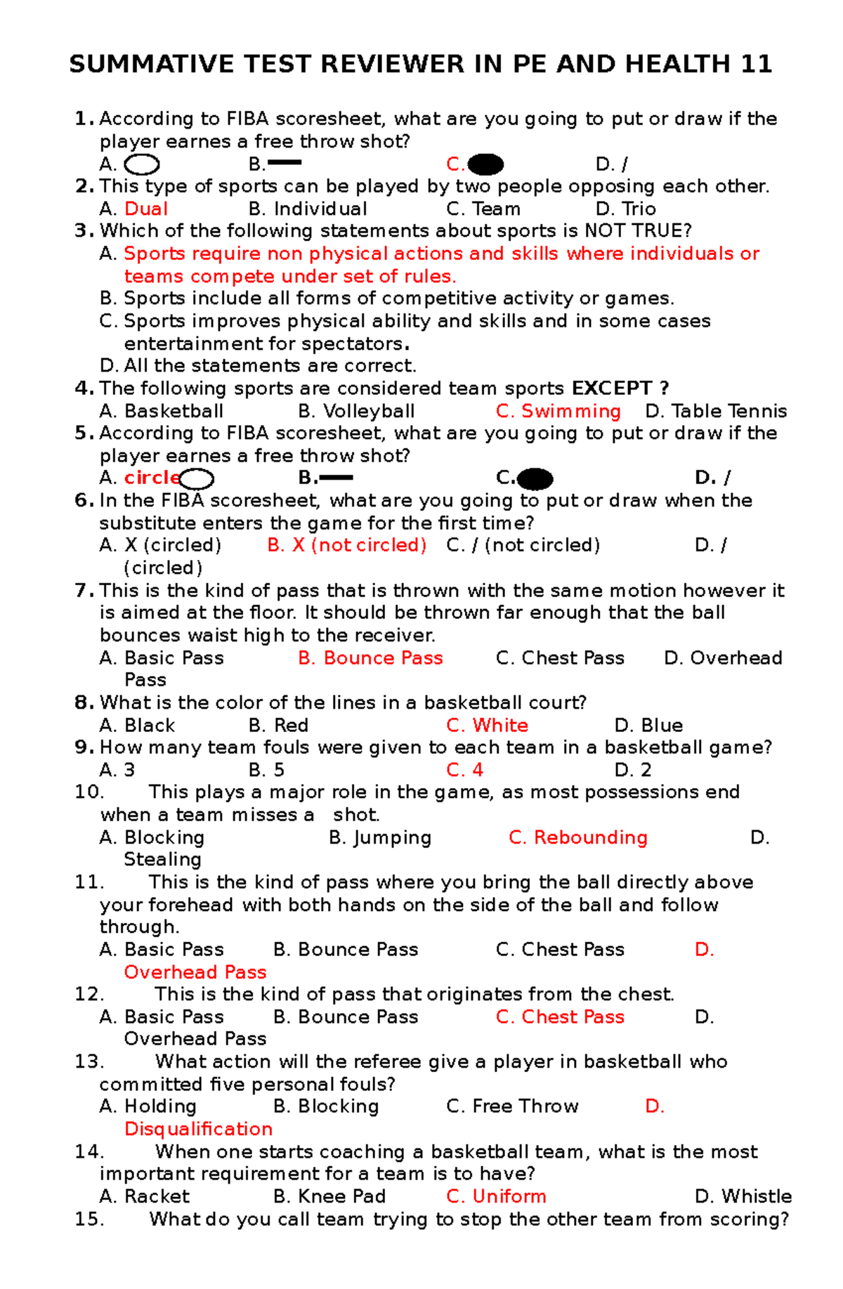 Summative TEST Reviewer IN PE AND Health 11 - SUMMATIVE TEST REVIEWER ...