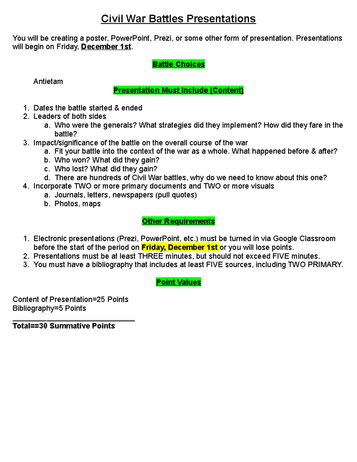 Civil War Battles Project - Civil War Battles Presentations You will be ...