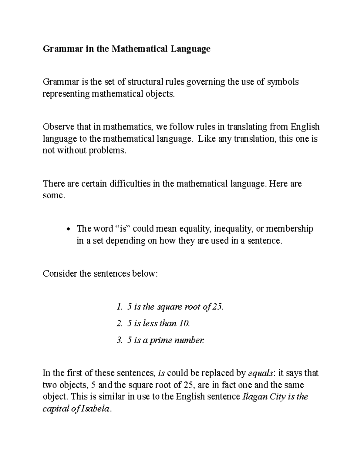 Grammar in mathematical language - Grammar in the Mathematical Language ...