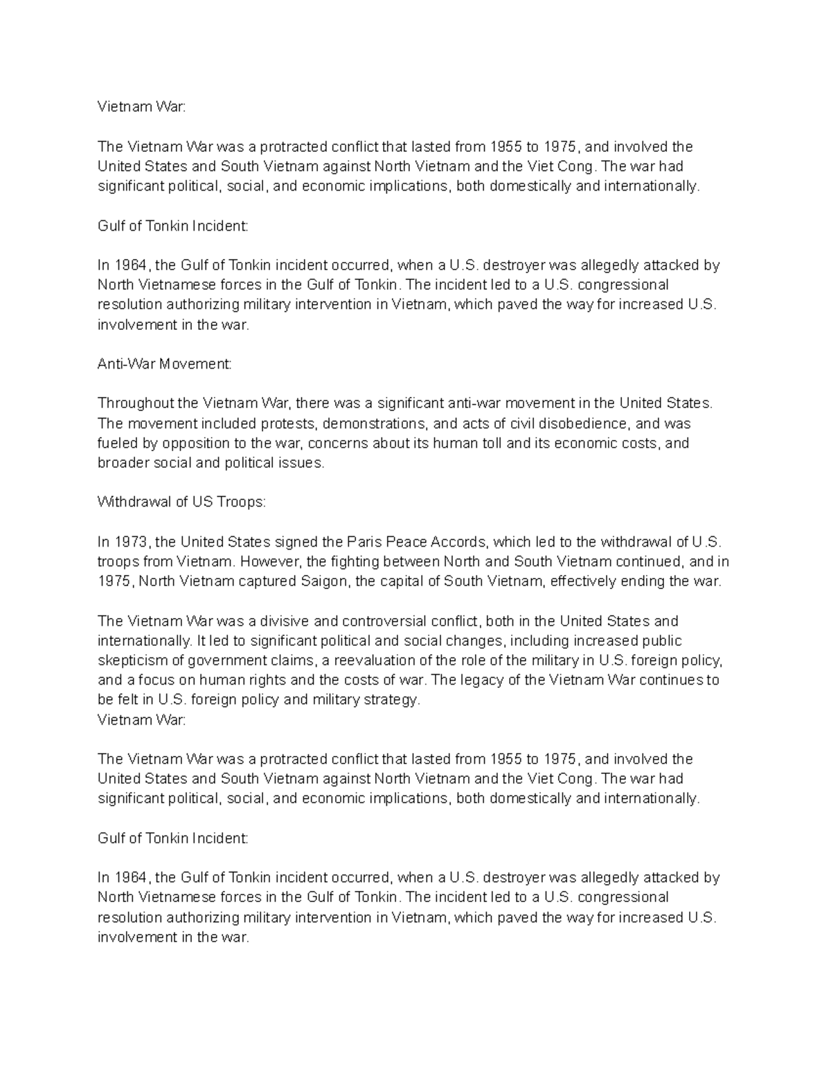 Modern US History - Vietnam War: The Vietnam War was a protracted ...