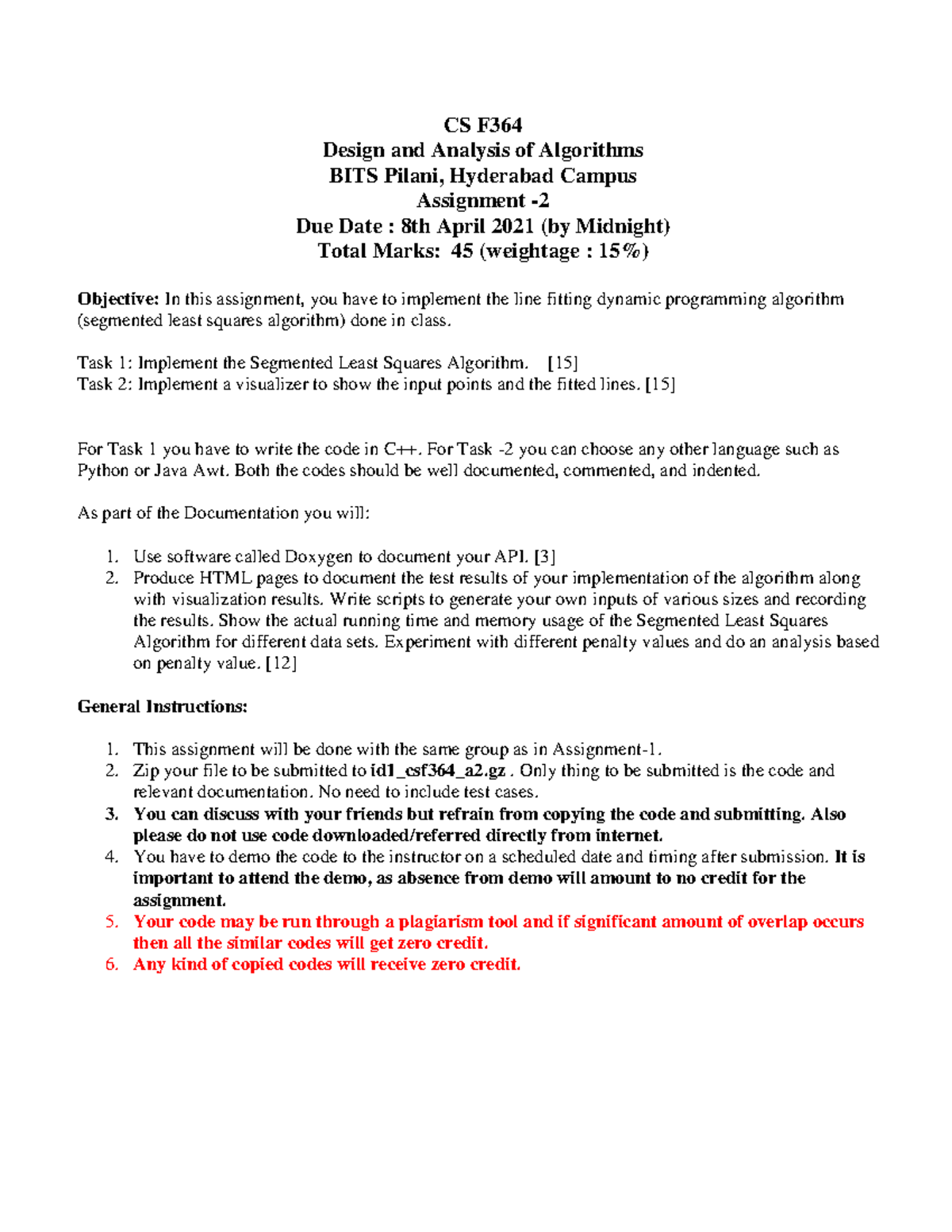 Assignment 2 - CS F Design and Analysis of Algorithms BITS Pilani ...