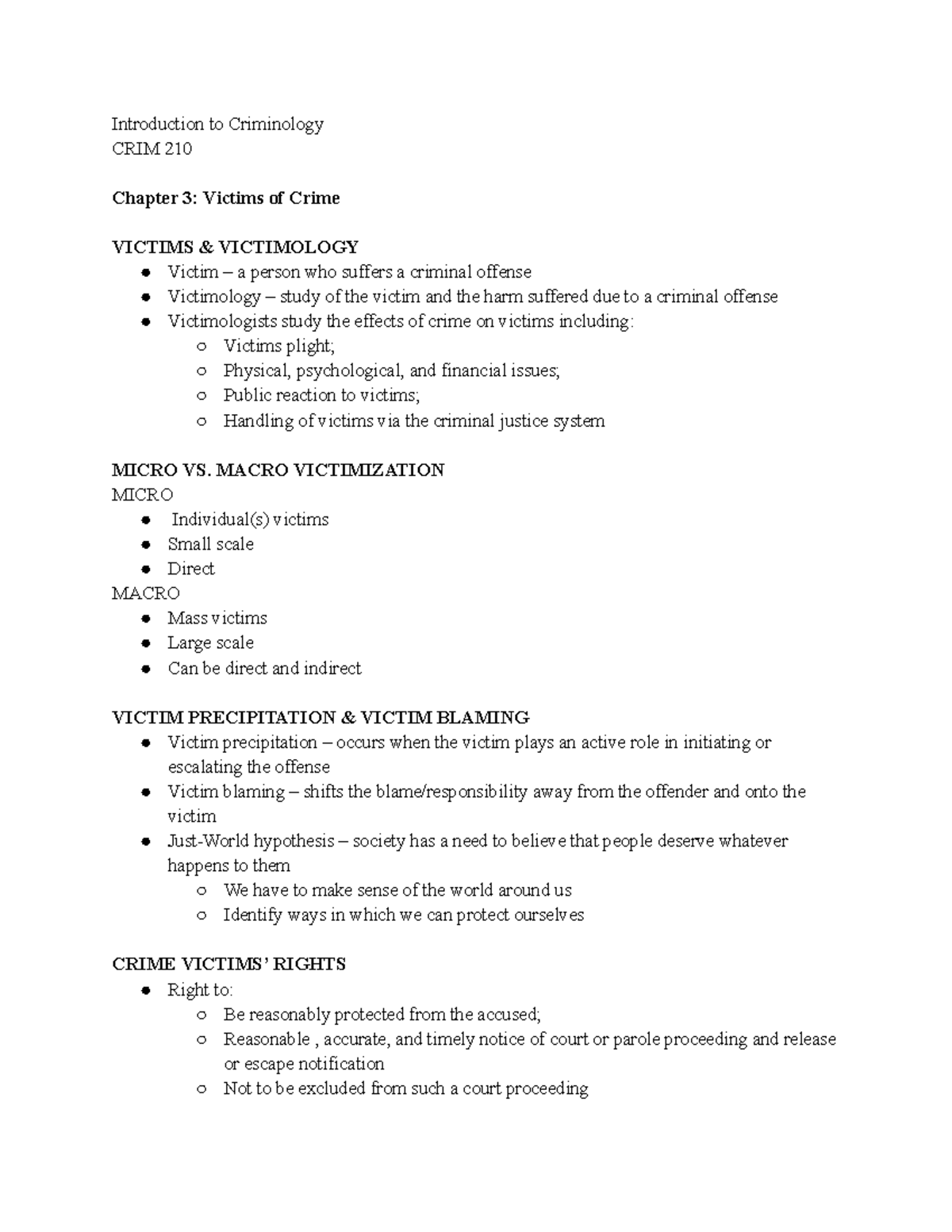 Intro to Crim 3 - Lecture notes based on textbook chapters ...