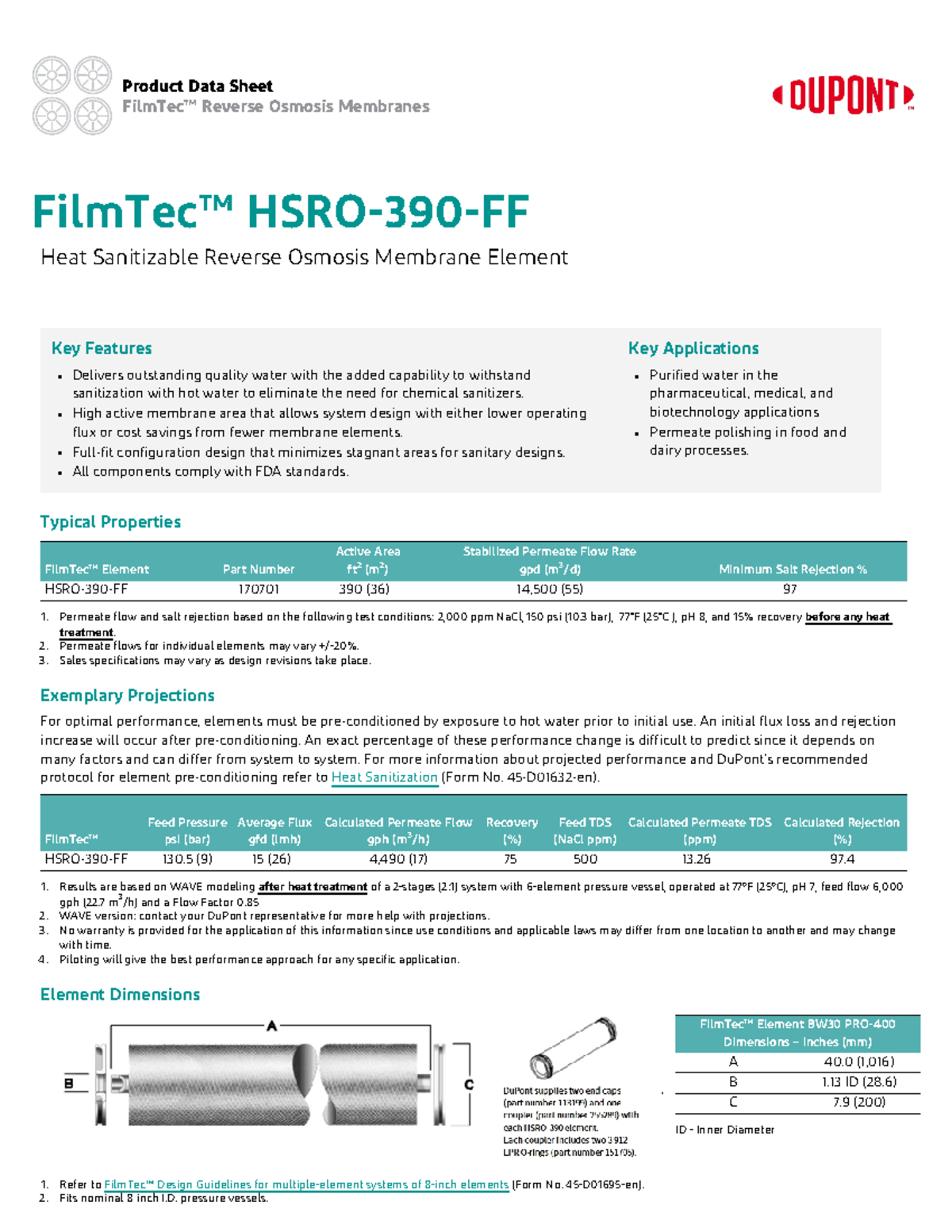 RO Film Tec HSRO 390 FF PDS 45 D01701 en - Product Data Sheet FilmTec ...