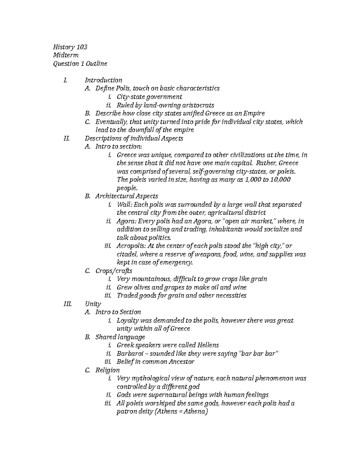 Hist103 Midterm Outline 1 - History 103 Midterm Question 1 Outline I ...