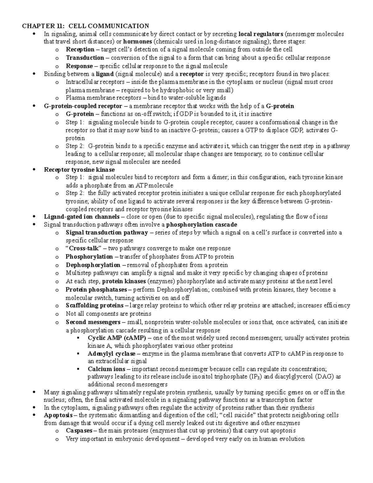 141293203-Biology-Notes - CHAPTER 11: CELL COMMUNICATION In signaling ...