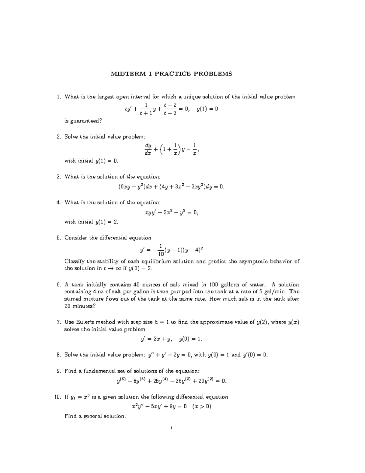Midterm I Practice Midterm I Practice Problems What Is The Largest
