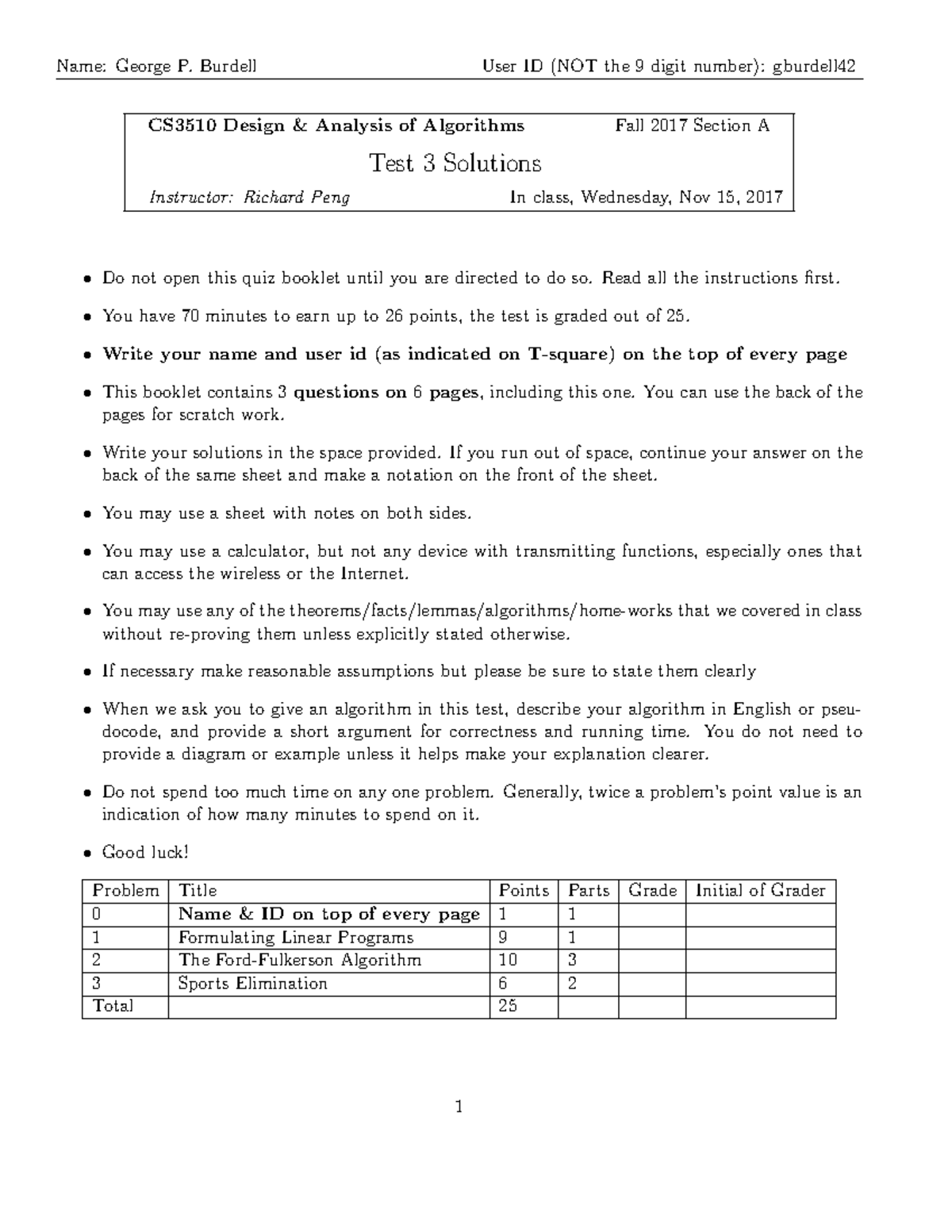 Test 3 FA17 Soln - Practice Tests - CS3510 Design & Analysis of ...