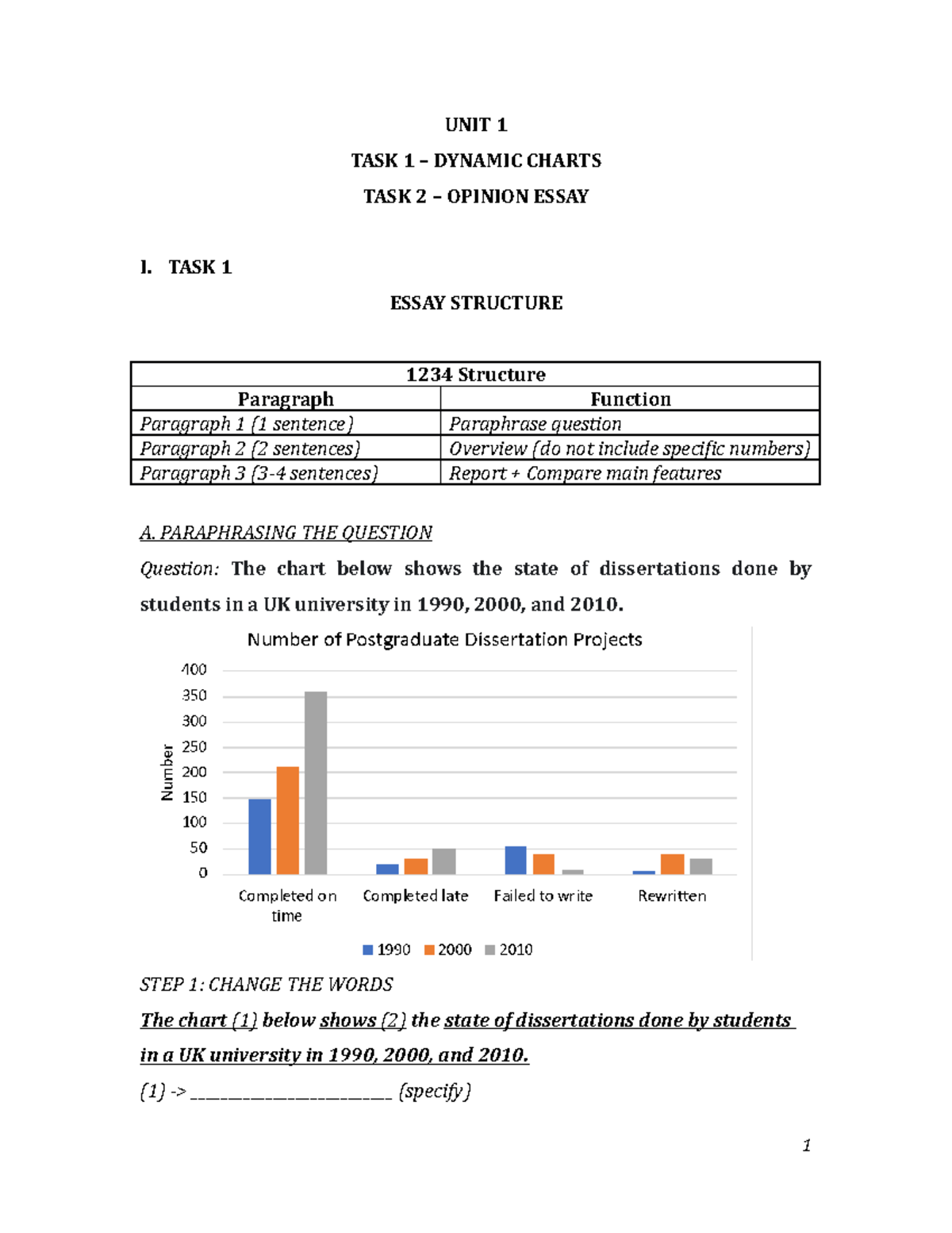 W1 - tài liệu học ielts - UNIT 1 TASK 1 – DYNAMIC CHARTS TASK 2 ...