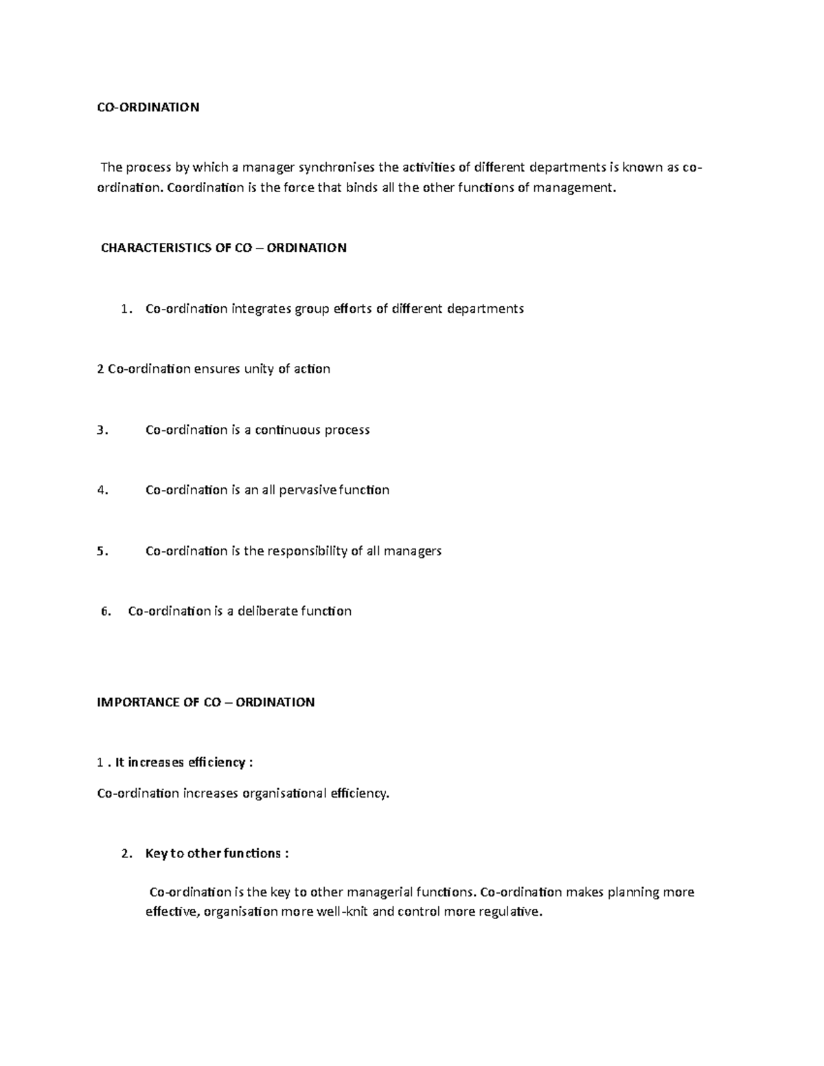 Coordination and levels of management - CO-ORDINATION ordination ...
