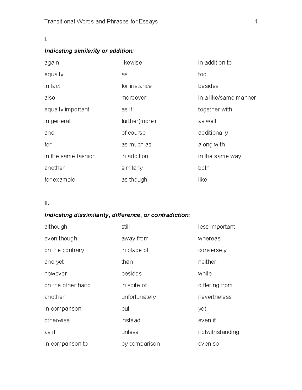 List-of-transitional-words compress - I. Indicating similarity or ...