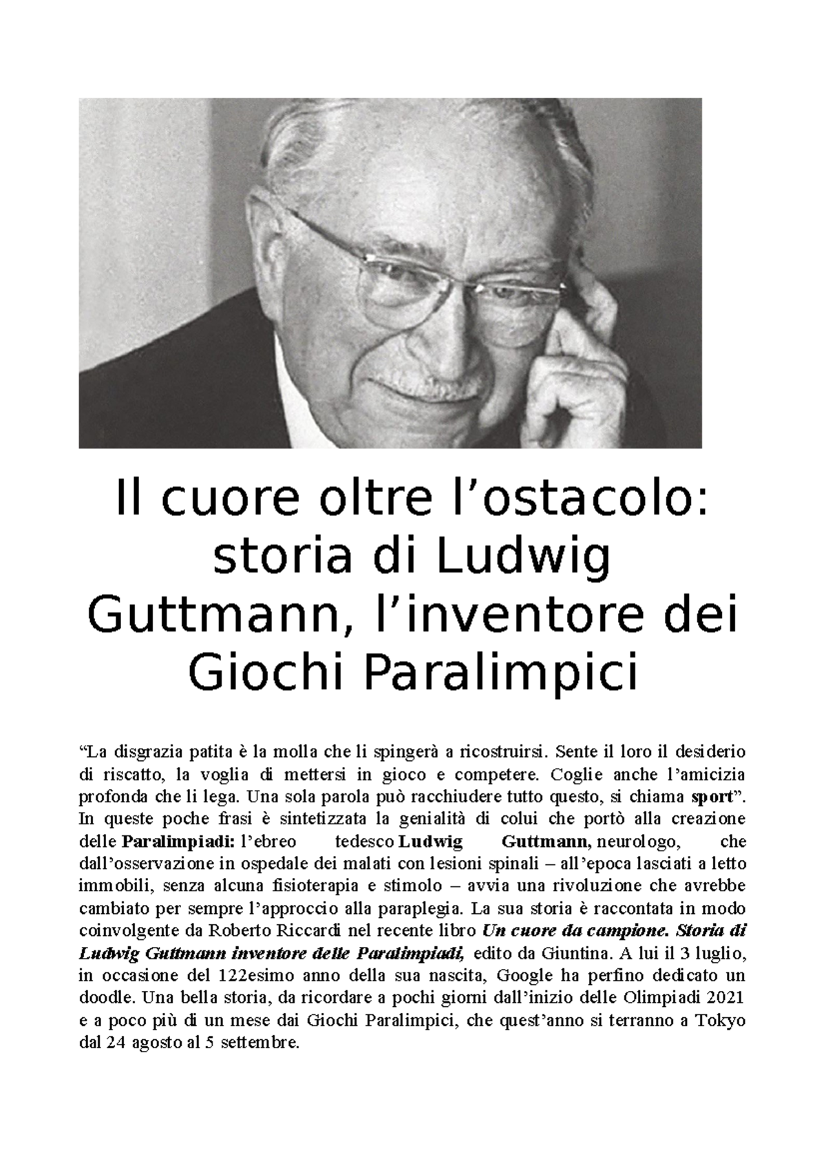 Guttman e le paralimpiadi - Il cuore oltre l’ostacolo: storia di Ludwig ...