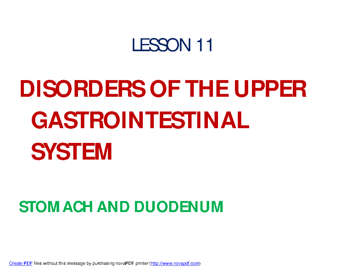 Lesson 11 - disorders of the stomach and duodenum - LESSON 11 DISORDERS ...