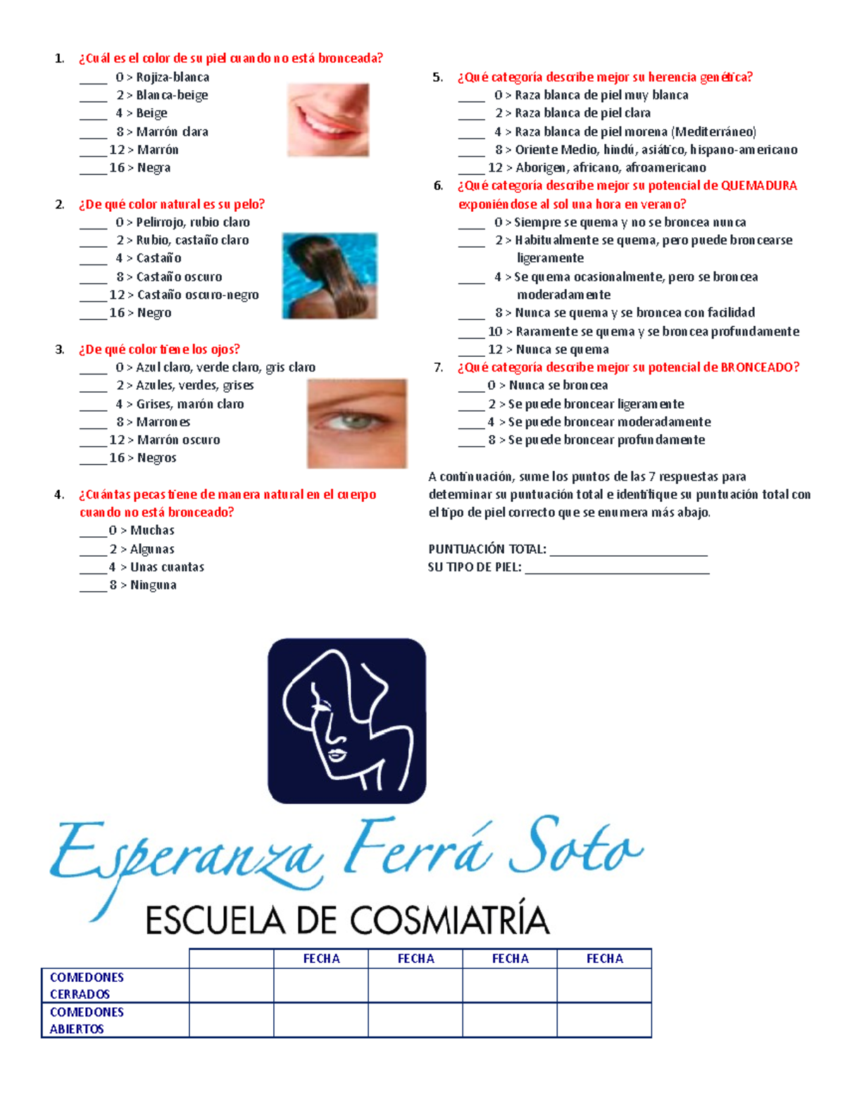 Ficha DX Facial - CONSMETOLOGIA - ¿Cuál es el color de su piel cuando ...