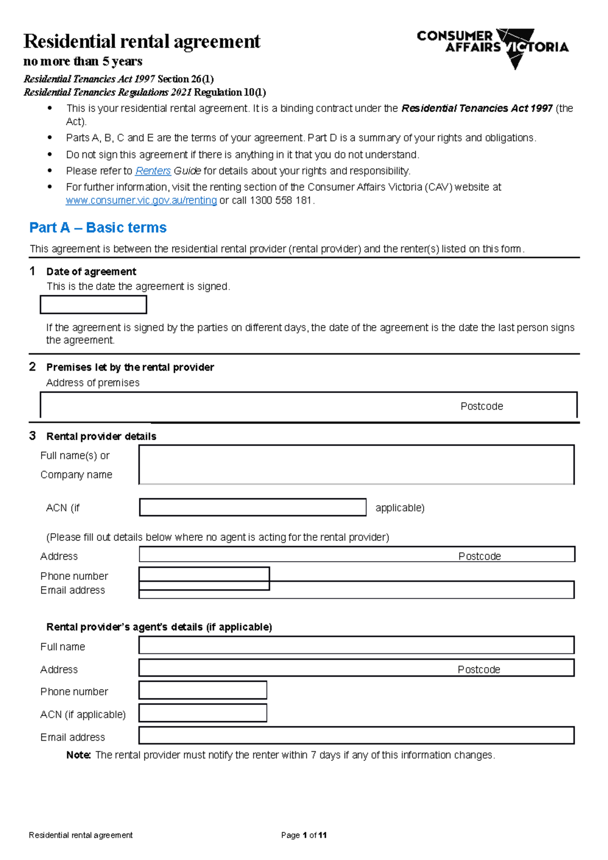 Cpprep 4122 - Form 1 RTA - Victoria.v1.0 - Residential rental agreement ...