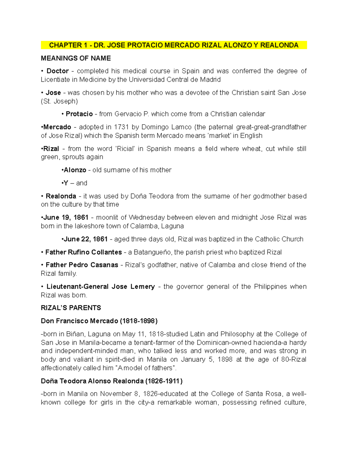 the life and works of Rizal - CHAPTER 1 - DR. JOSE PROTACIO MERCADO ...