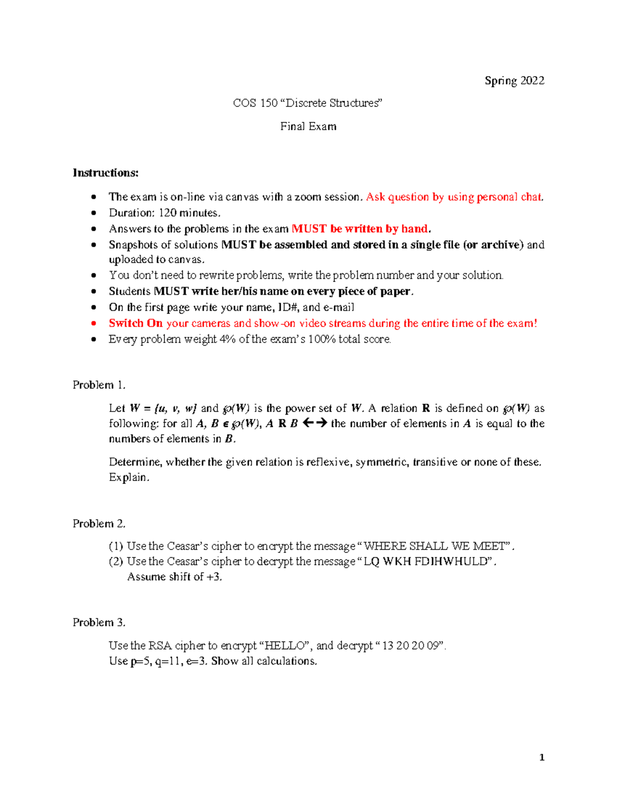 Book - Practice materials for COS150 - Spring 2022 COS 150 “Discrete ...