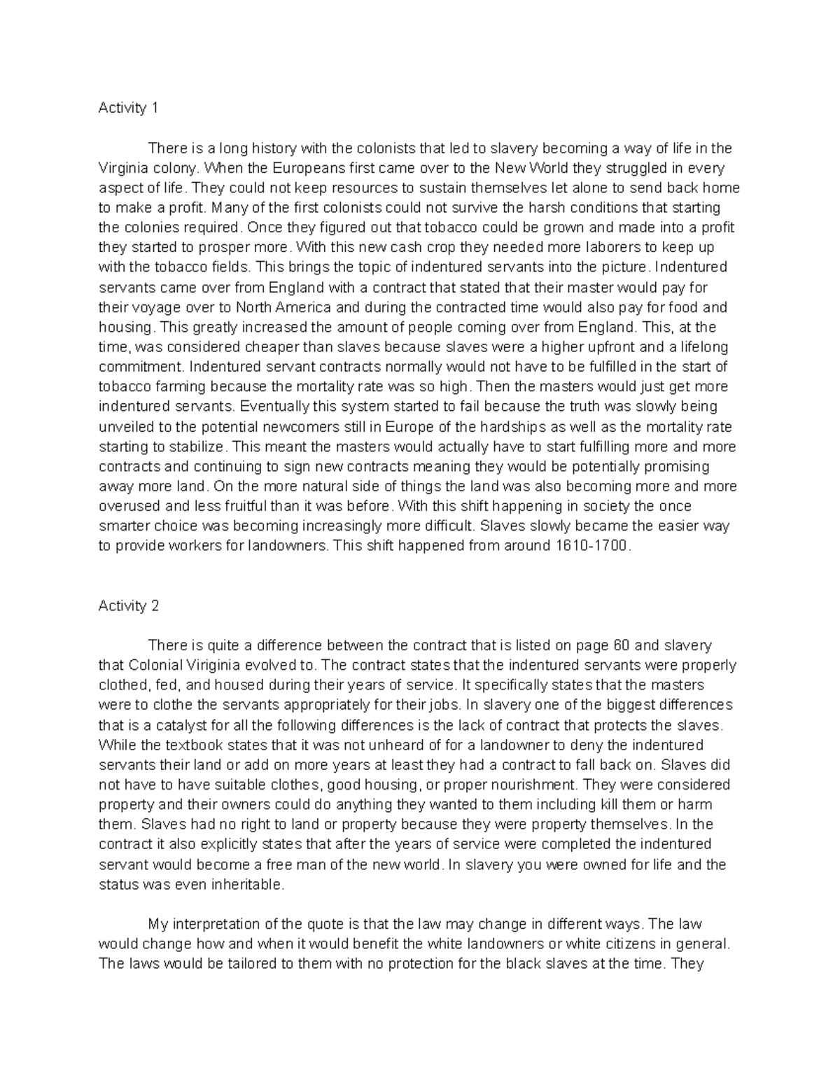 HI 253 Assignment 4 - 3 different activities from the textbook ...