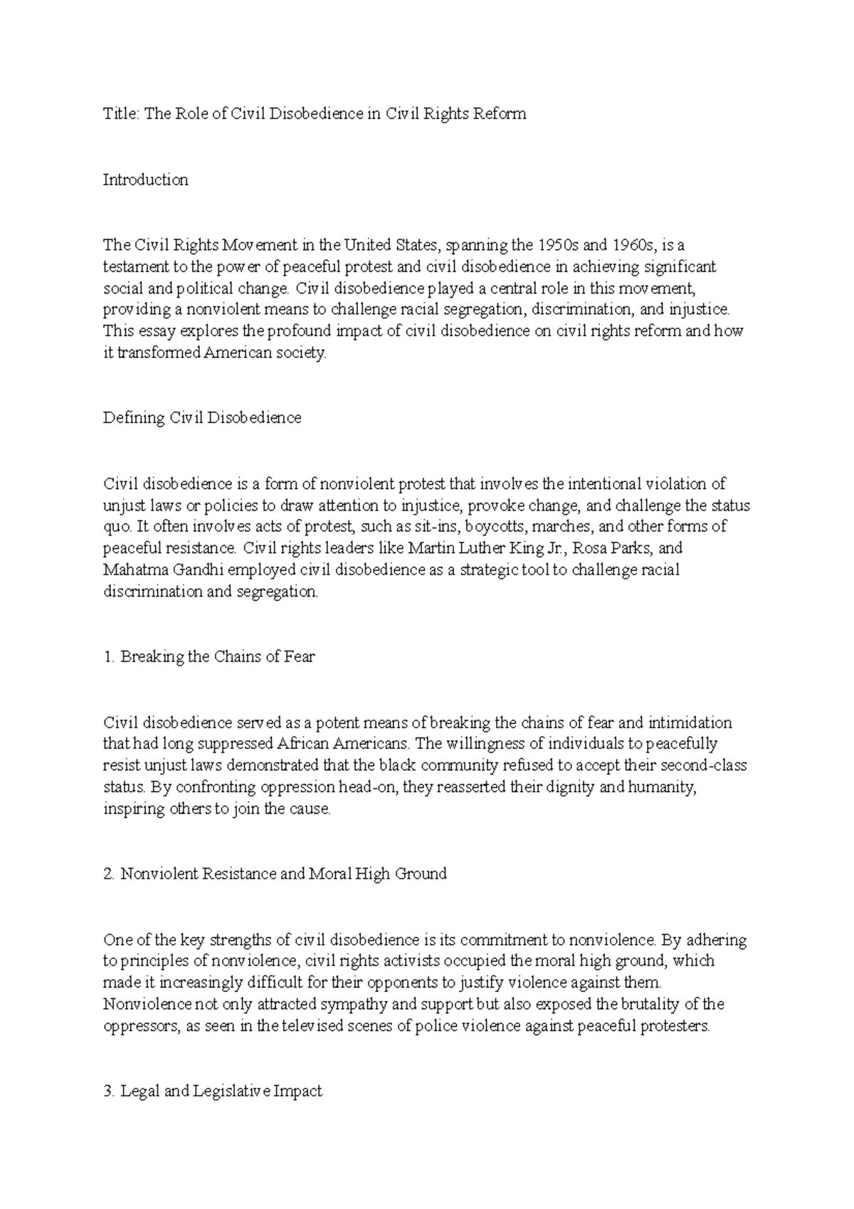 The role of civil disobedience - Title: The Role of Civil Disobedience ...