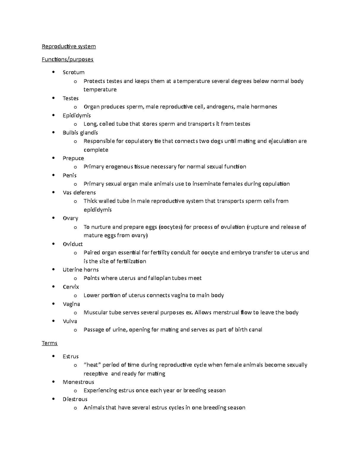 Reproductive system notes - Reproductive system Functions/purposes ...