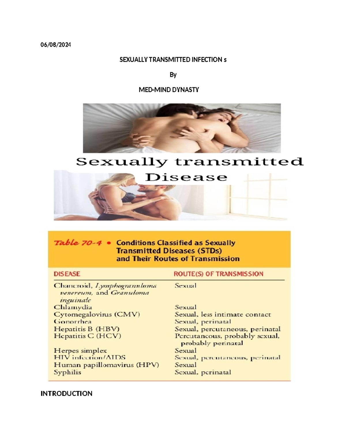 STI MED-MIND Dynasty - Note - 06/08/ SEXUALLY TRANSMITTED INFECTION s ...